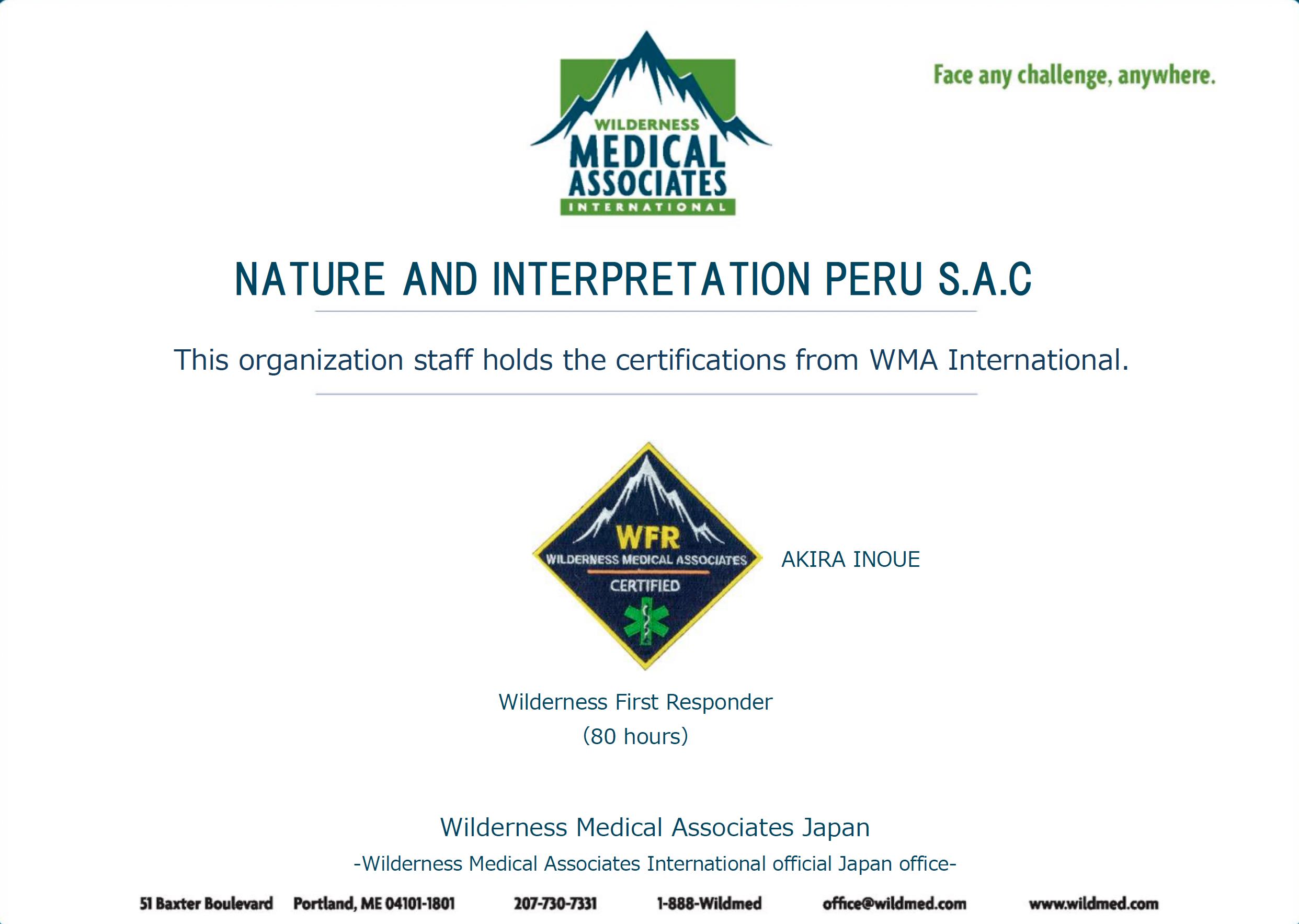 野外災害救急法 WFR国際資格を取得しました | ペルー・ワラスの旅行会社 nandi peru / ナンディ・ペルー